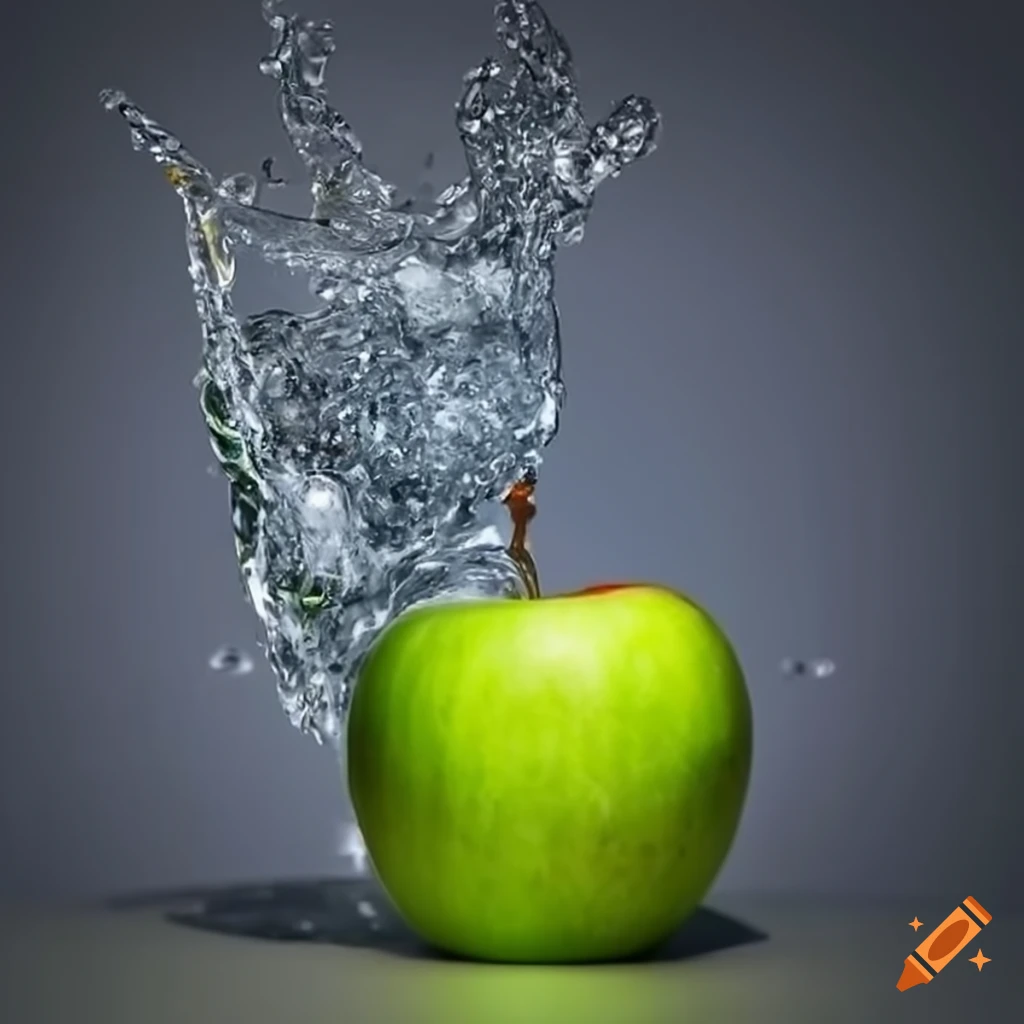 Refreshing image of a green apple with water droplets on Craiyon