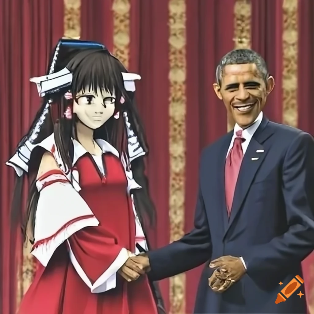 Satirical image of obama with anime girl on Craiyon