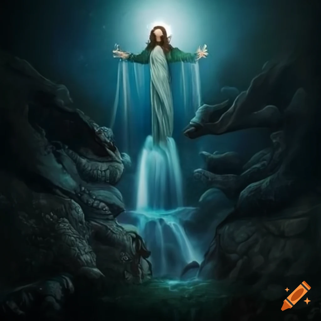 Essenes scene with jesus surrounded by vibrant energy and light on Craiyon