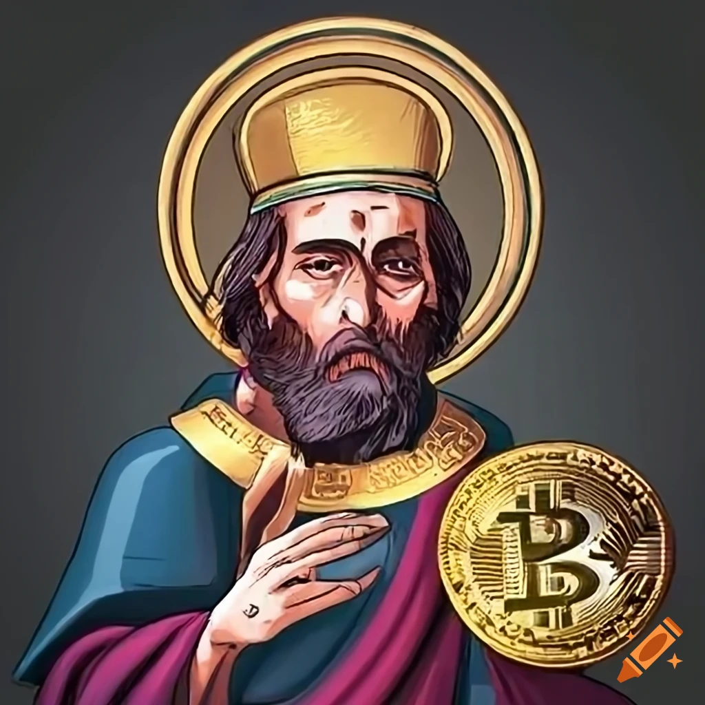 Digital art of bitcoin as a saint