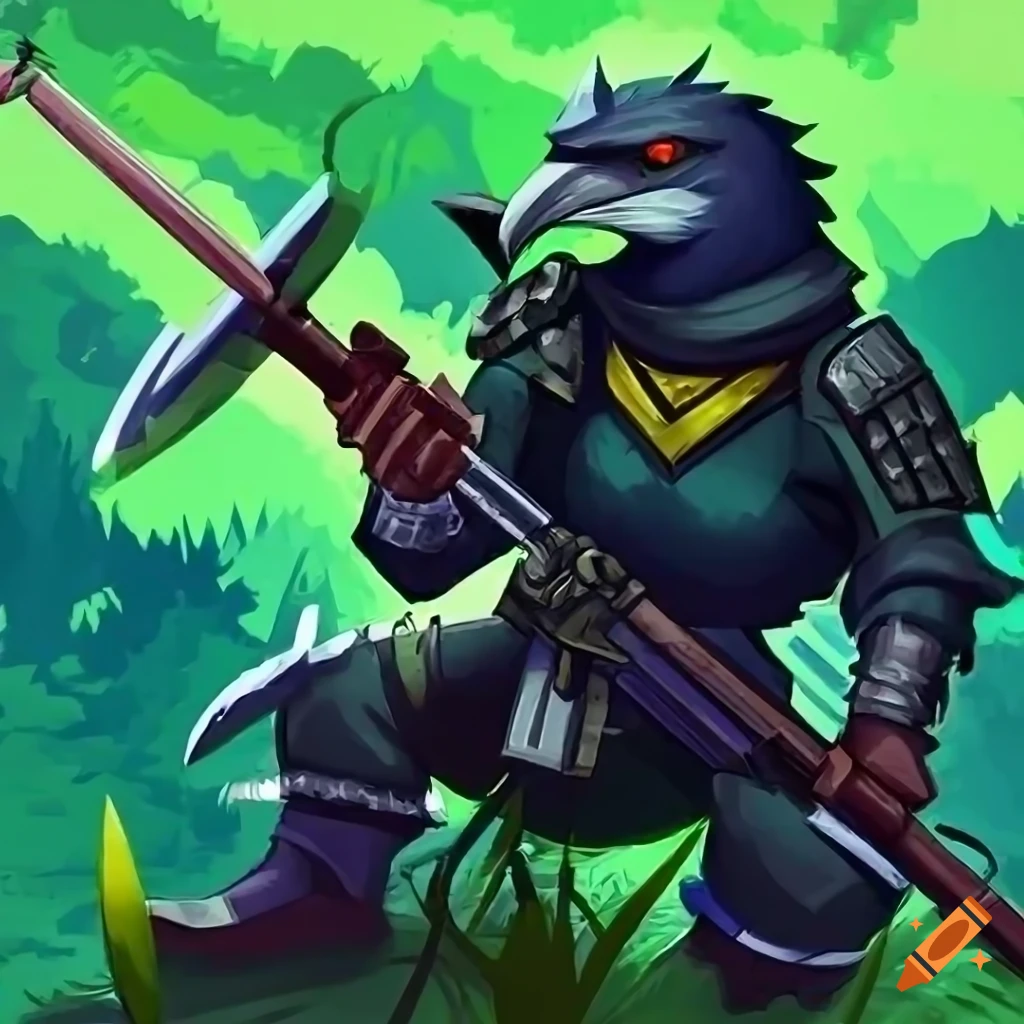 Digital cartoon of a stern anthropomorphic raven soldier on Craiyon