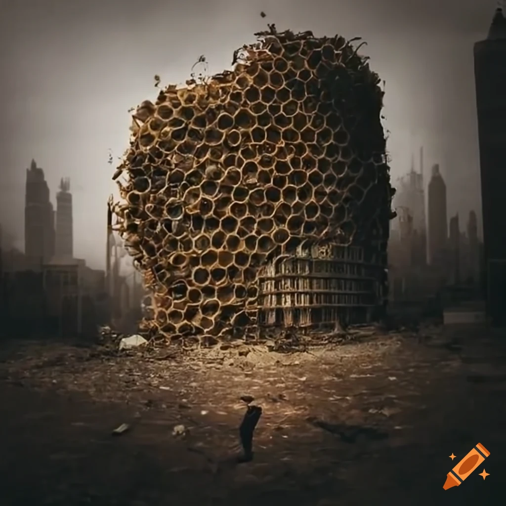 Cityscape turned into a giant bee hive on Craiyon