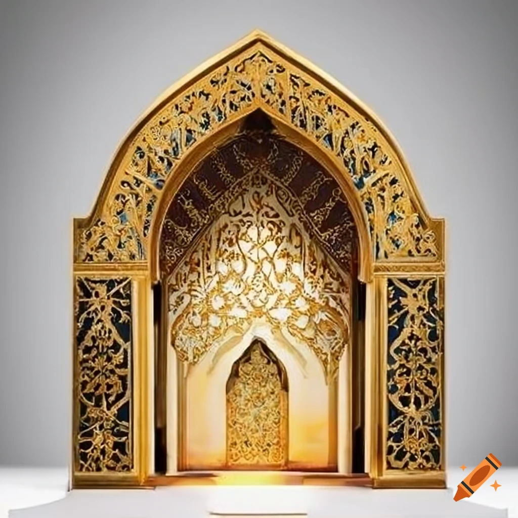 Marble entrance altar with Islamic art and gold embellishments on Craiyon