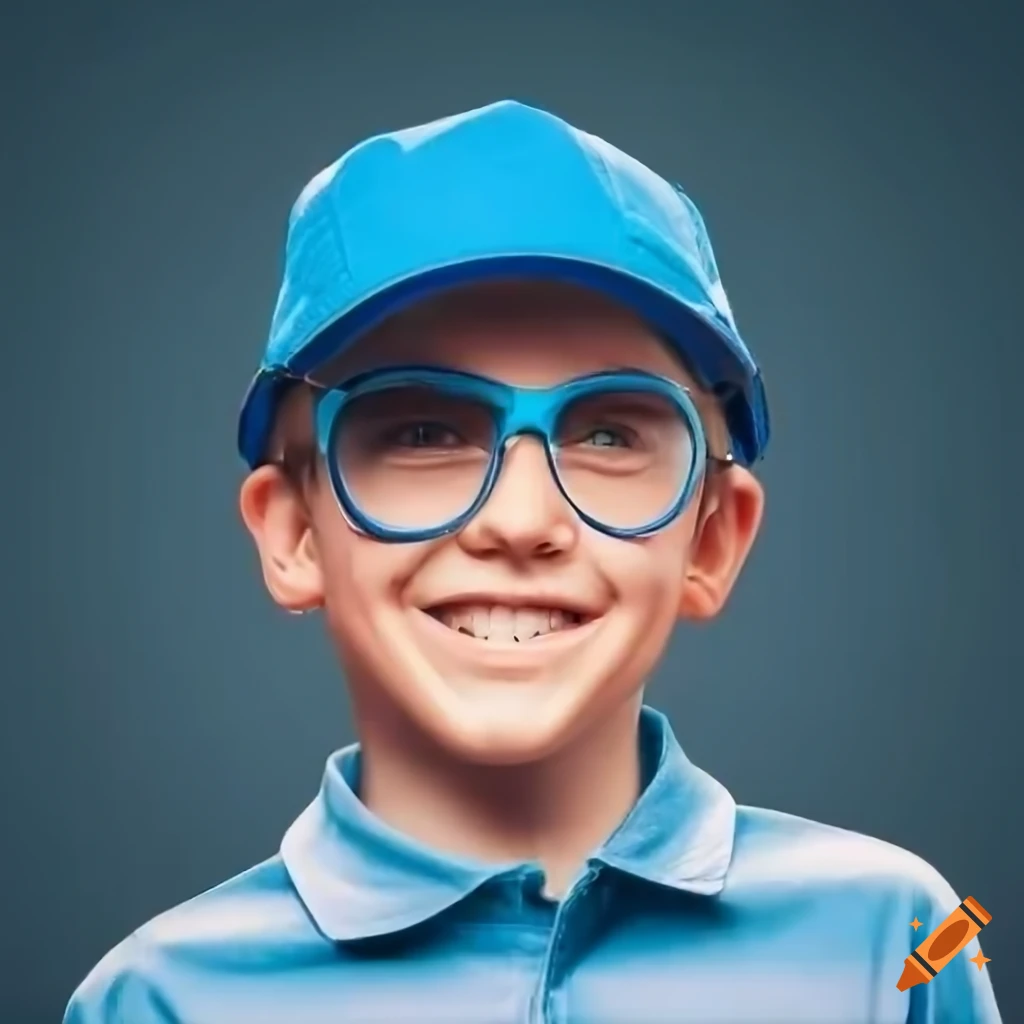 Happy person with blue baseball cap and glasses