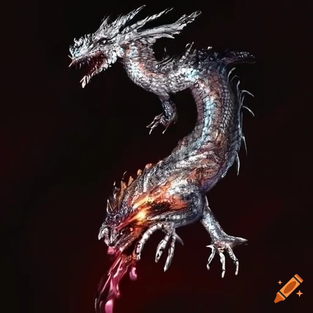 Silver liquid mercury with a dripping mercury dragon on Craiyon