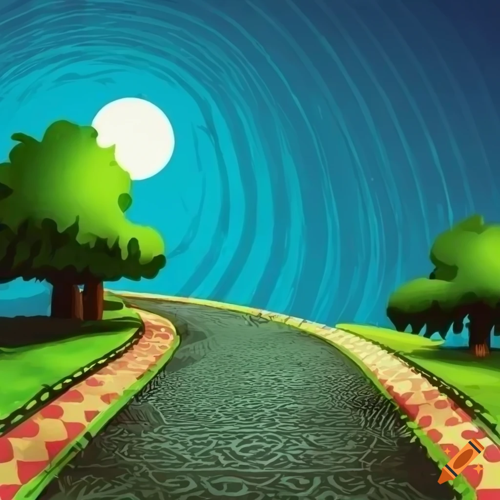 Vintage illustration of a mario kart track on Craiyon