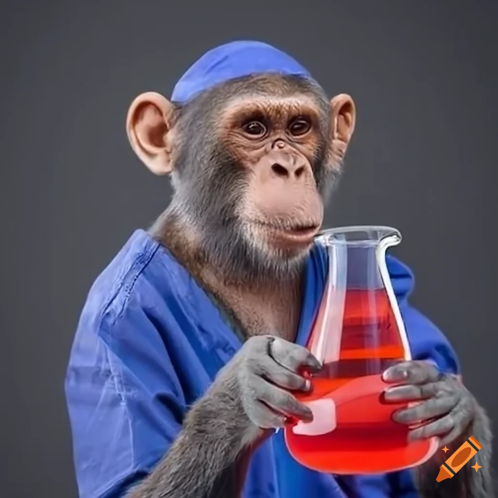 Funny ape doing chemistry with a flask on Craiyon