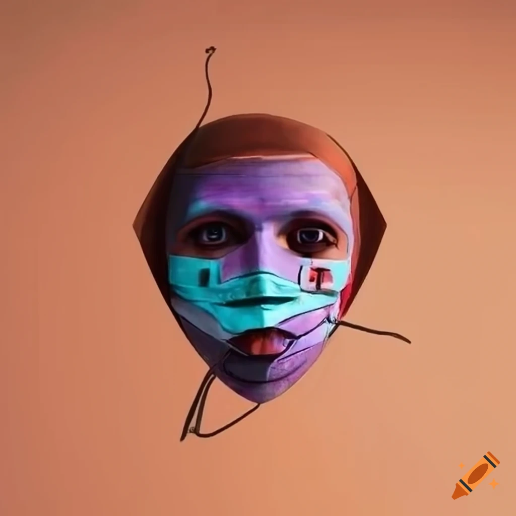 2d art with a mask hanging on a wall