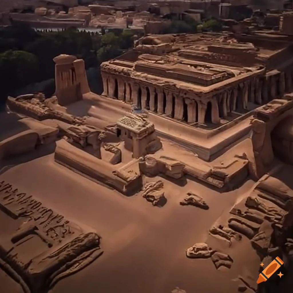 Aerial view of an egyptian temple on Craiyon