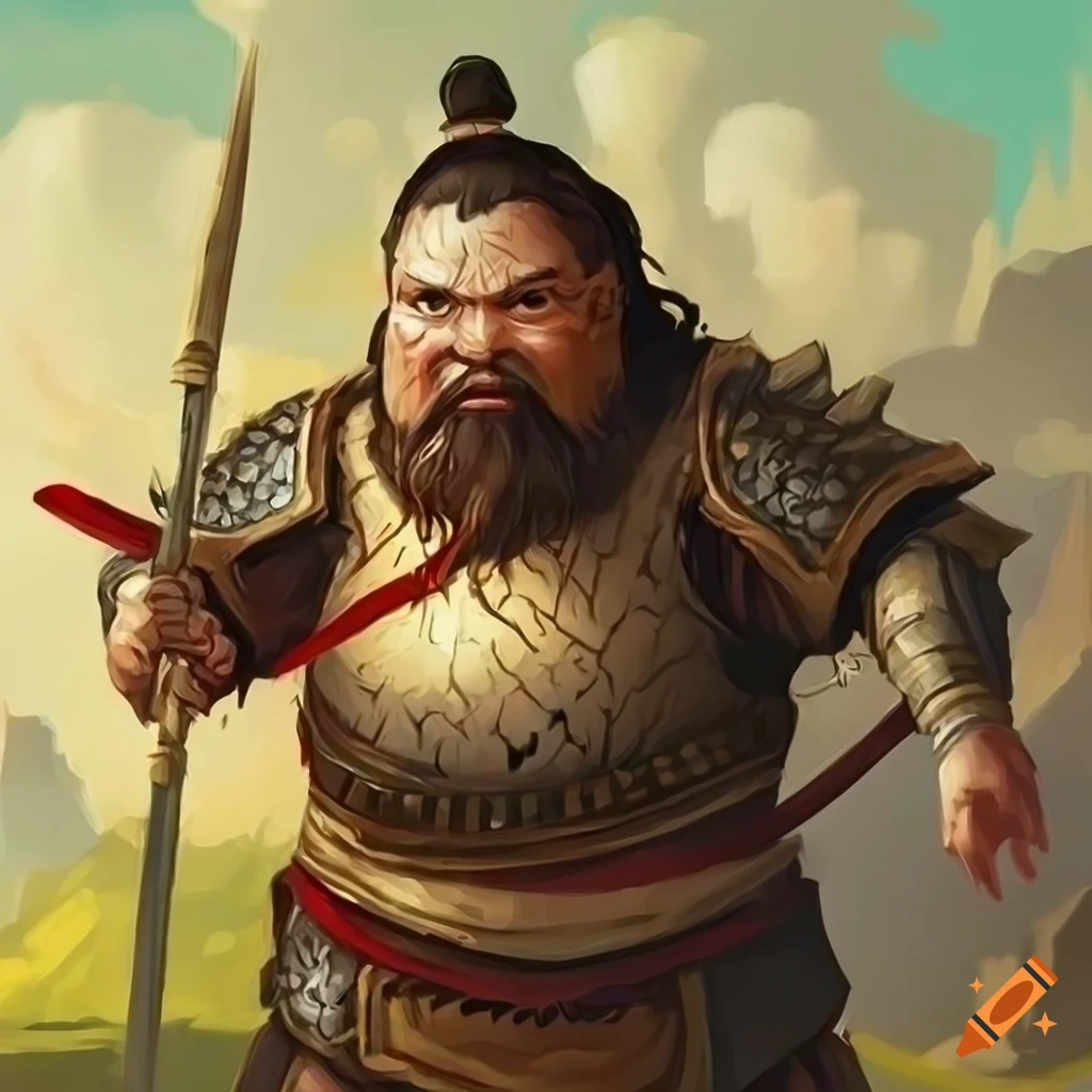 Fantasy image of an eastern asian dwarf in ancient chinese armor