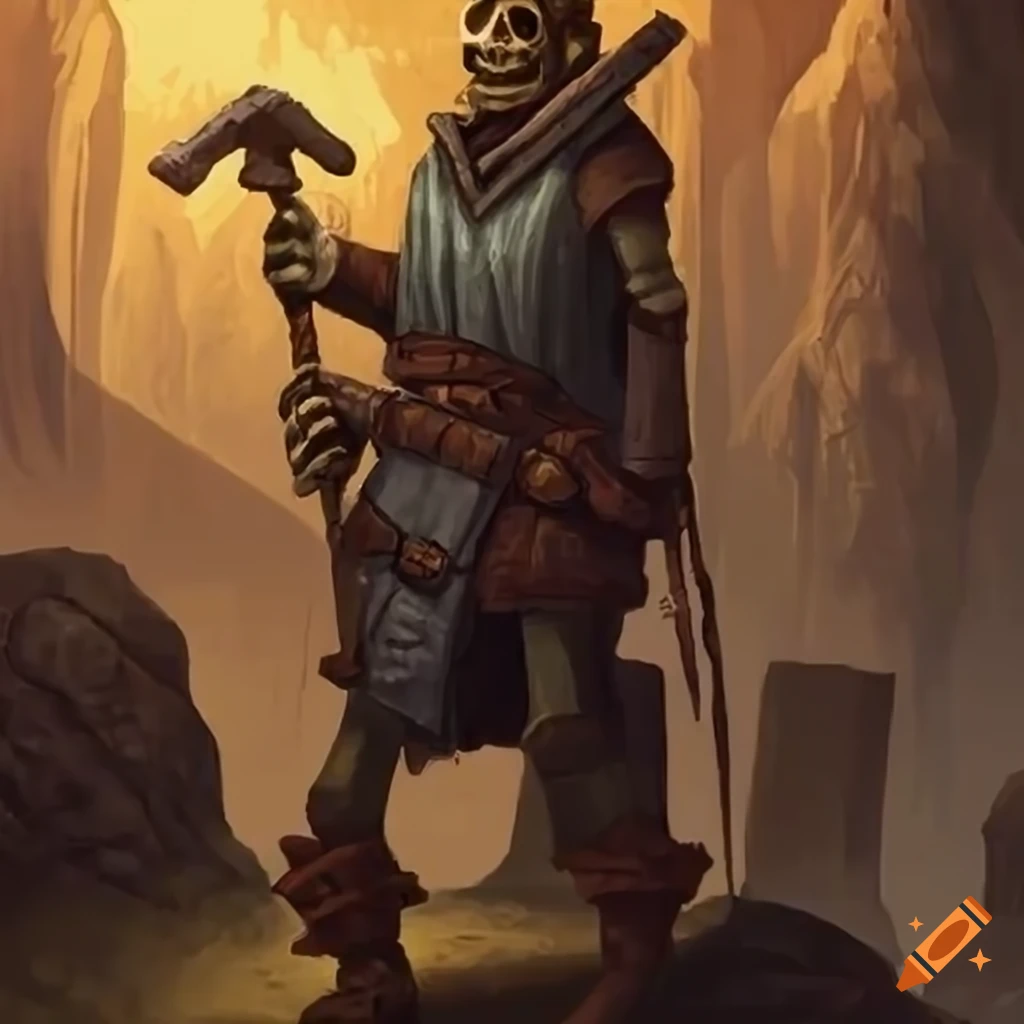 D&d skeleton miner with a pickaxe on Craiyon