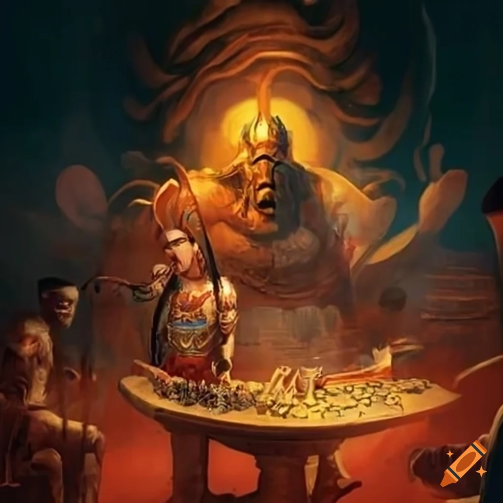 Artwork of gods playing a game of fate on Craiyon