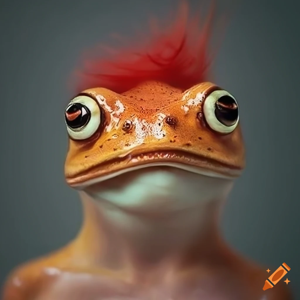 Photo of a stylish frog with red hair on Craiyon