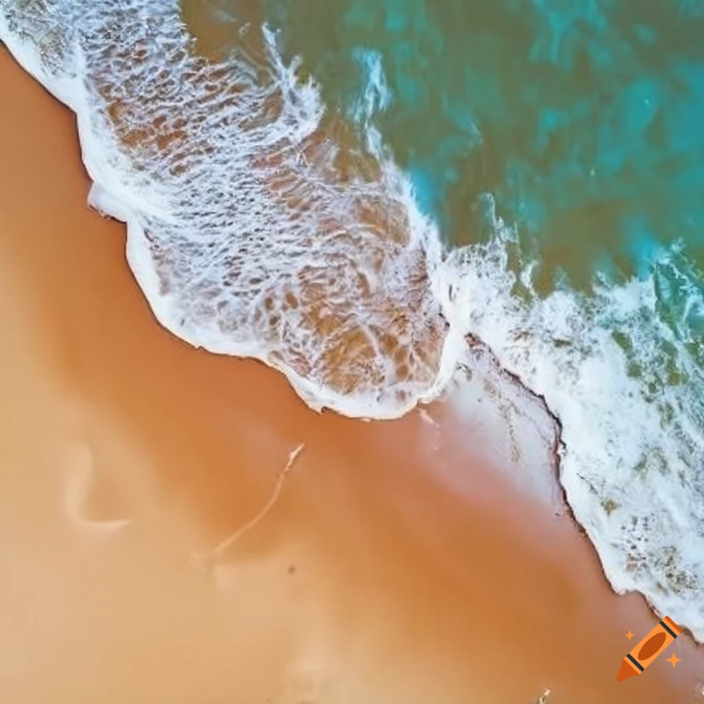 Aerial view of a sandy beach with murky water on Craiyon