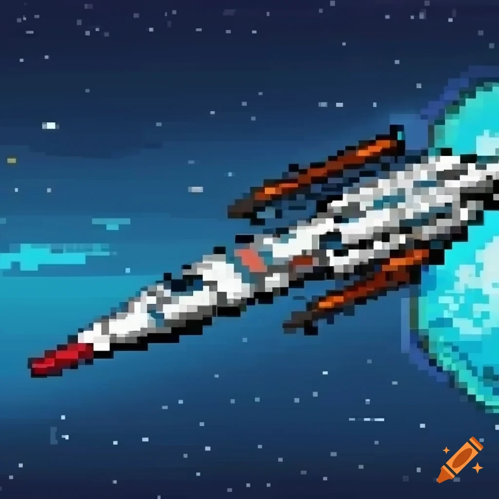 Pixel art space ship panoramic view on Craiyon