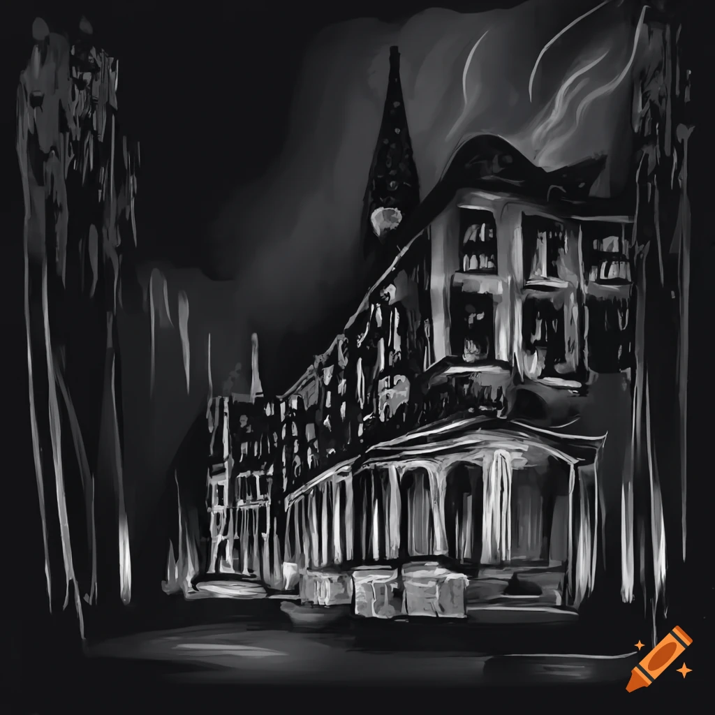 Image of a mysterious old hotel at night on Craiyon