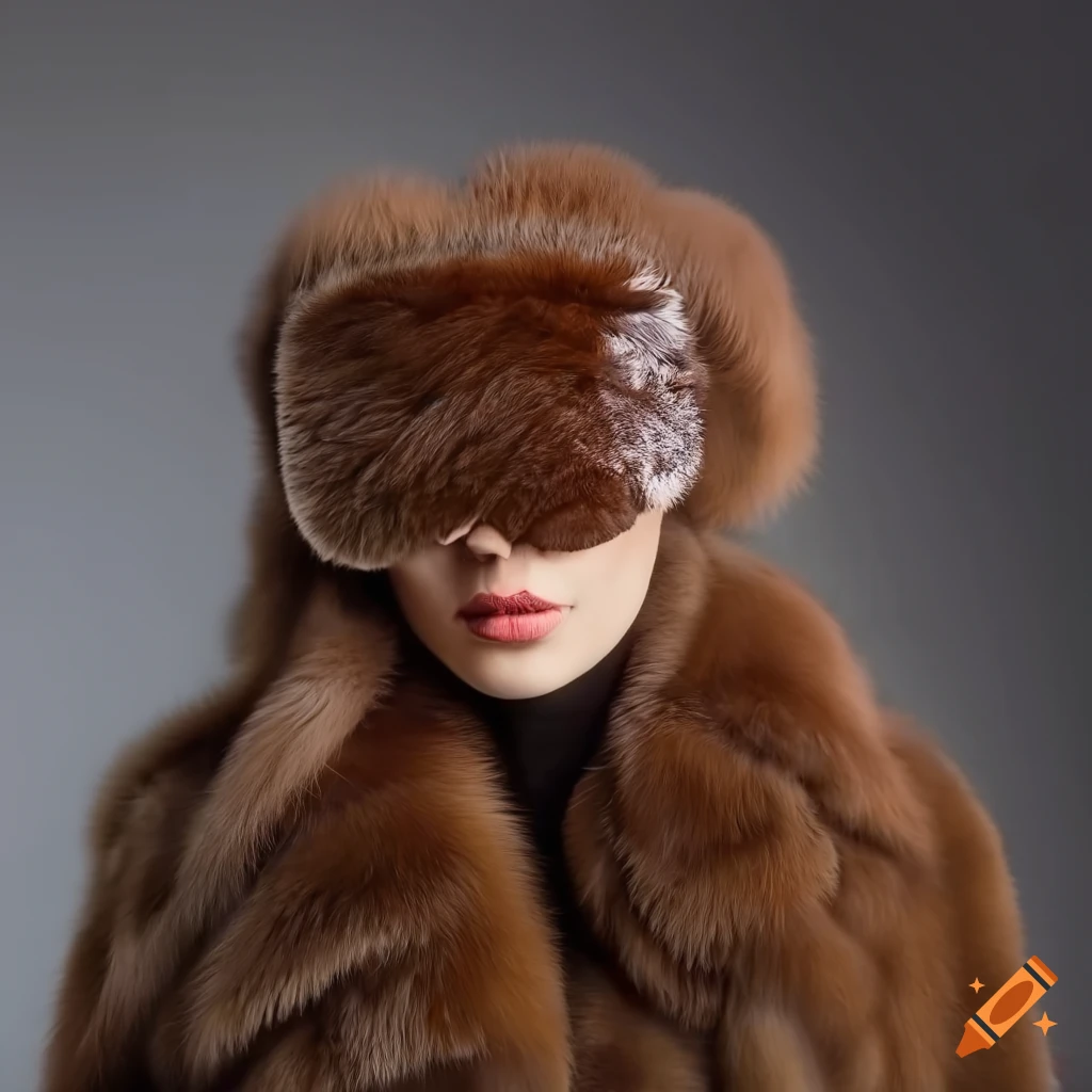 Woman wearing a fluffy fur coat and sleep mask on Craiyon