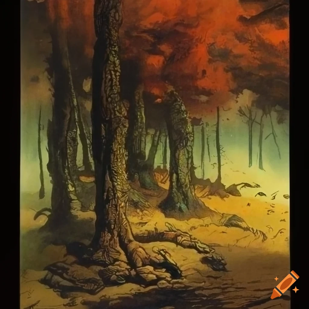 Vintage forest landscape artwork