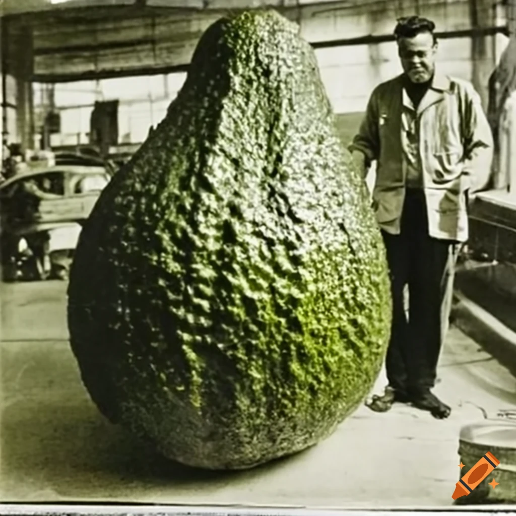 Historic photograph of a man with a giant avocado on Craiyon