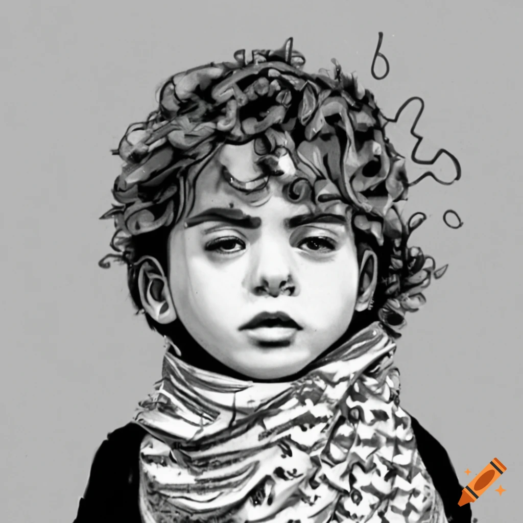 Palestinian child waving victory sign in front of Israeli tank on Craiyon