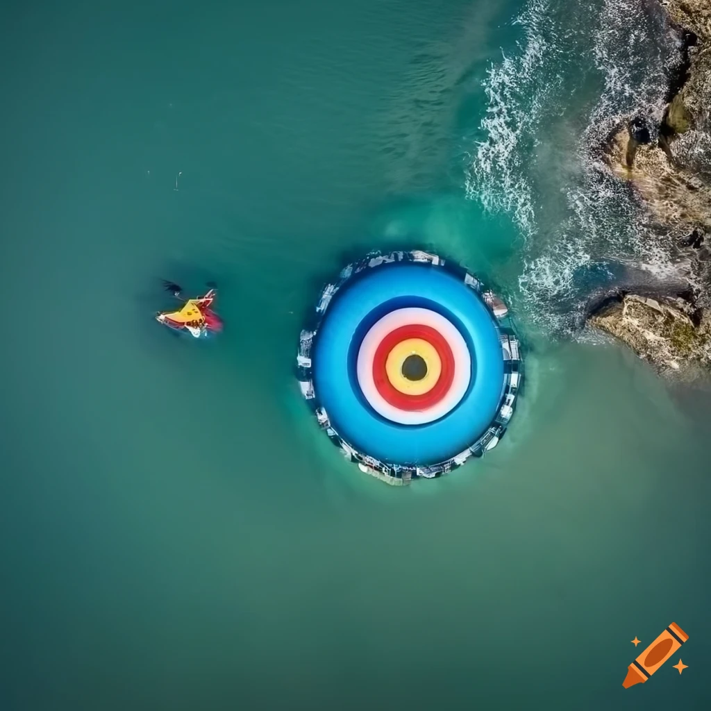 Aerial view of a floating inflatable target in the sea on Craiyon