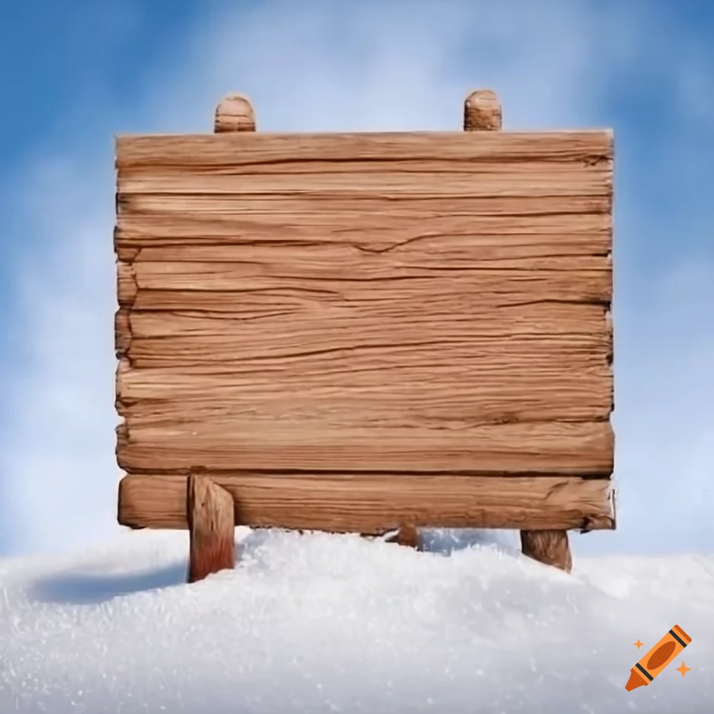 Empty wooden sign on snow on Craiyon