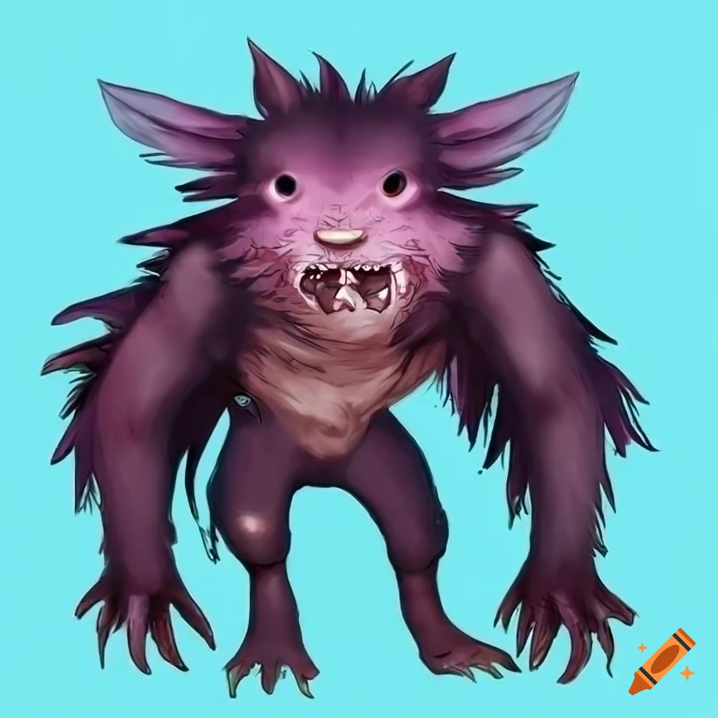 Illustration of a werewolf-axolotl hybrid on Craiyon