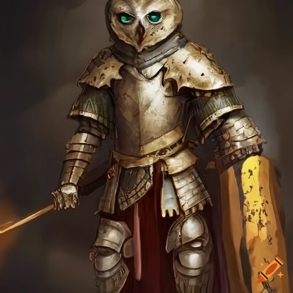 Illustration of an armored humanoid owl on Craiyon