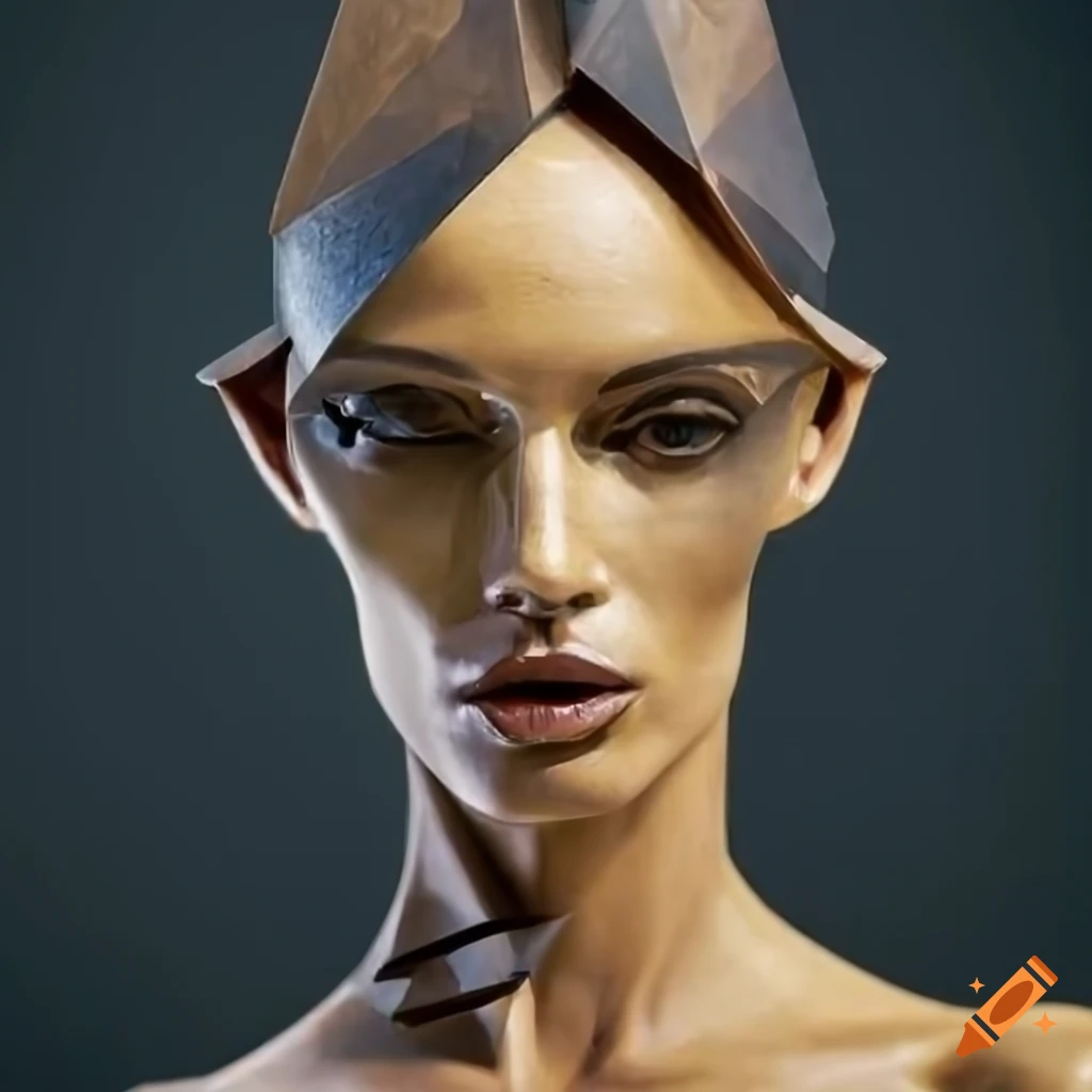 Geometric sculpture of a woman with unique facial features on Craiyon