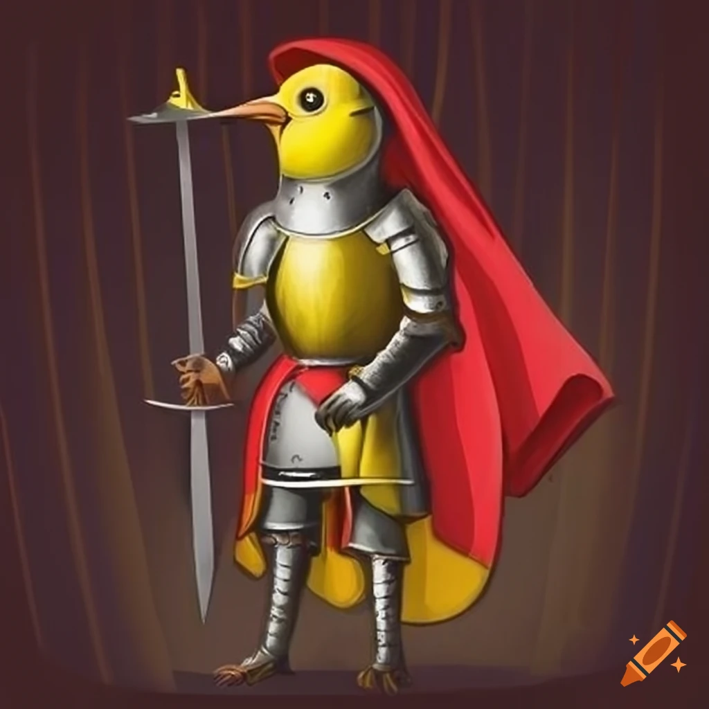 Image of a yellow bird in medieval armor with a sword on Craiyon