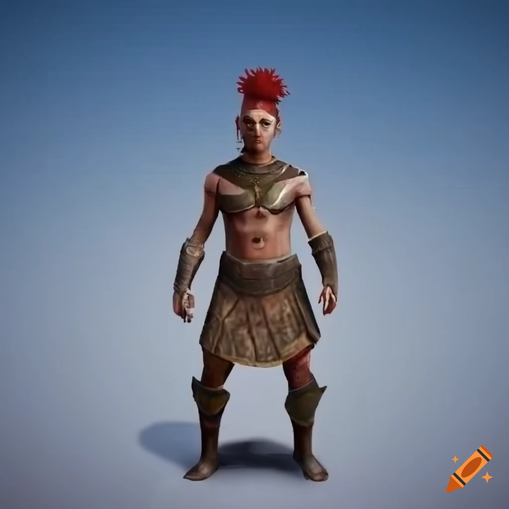Image of a pale-skinned elf warrior with red eyes and red ponytail on ...