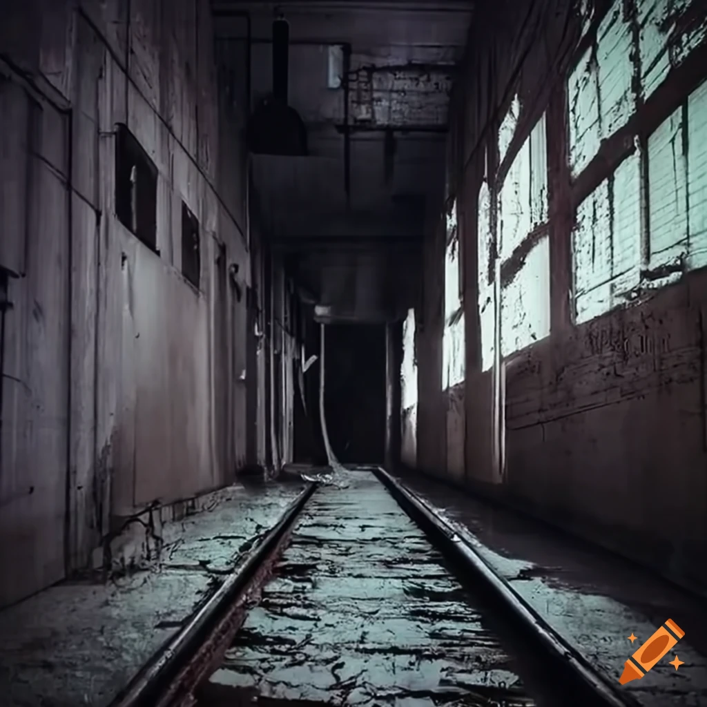 Creepy industrial hallway with mysterious cables on Craiyon