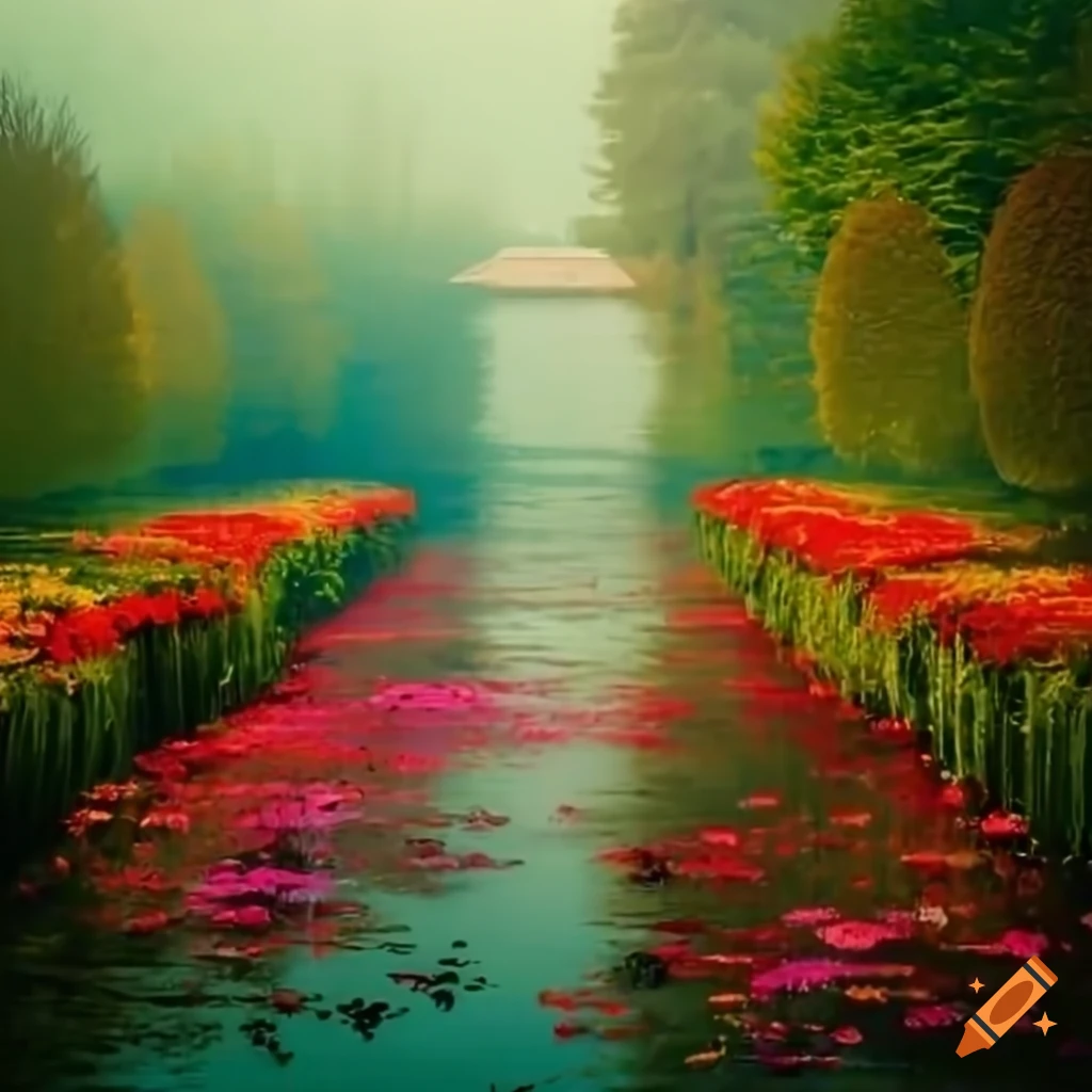 Monet-inspired painting of a colorful garden