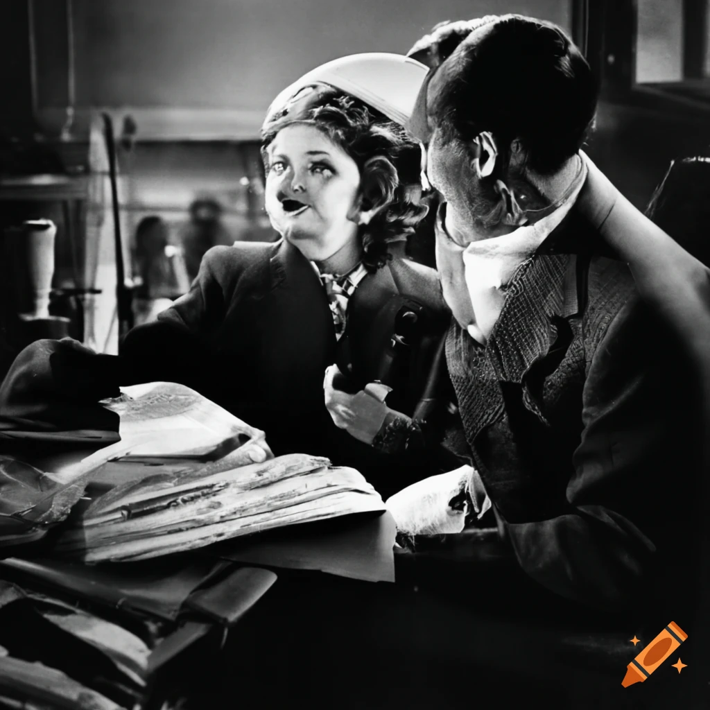 Black and white photo of two journalists arguing in a newspaper office ...