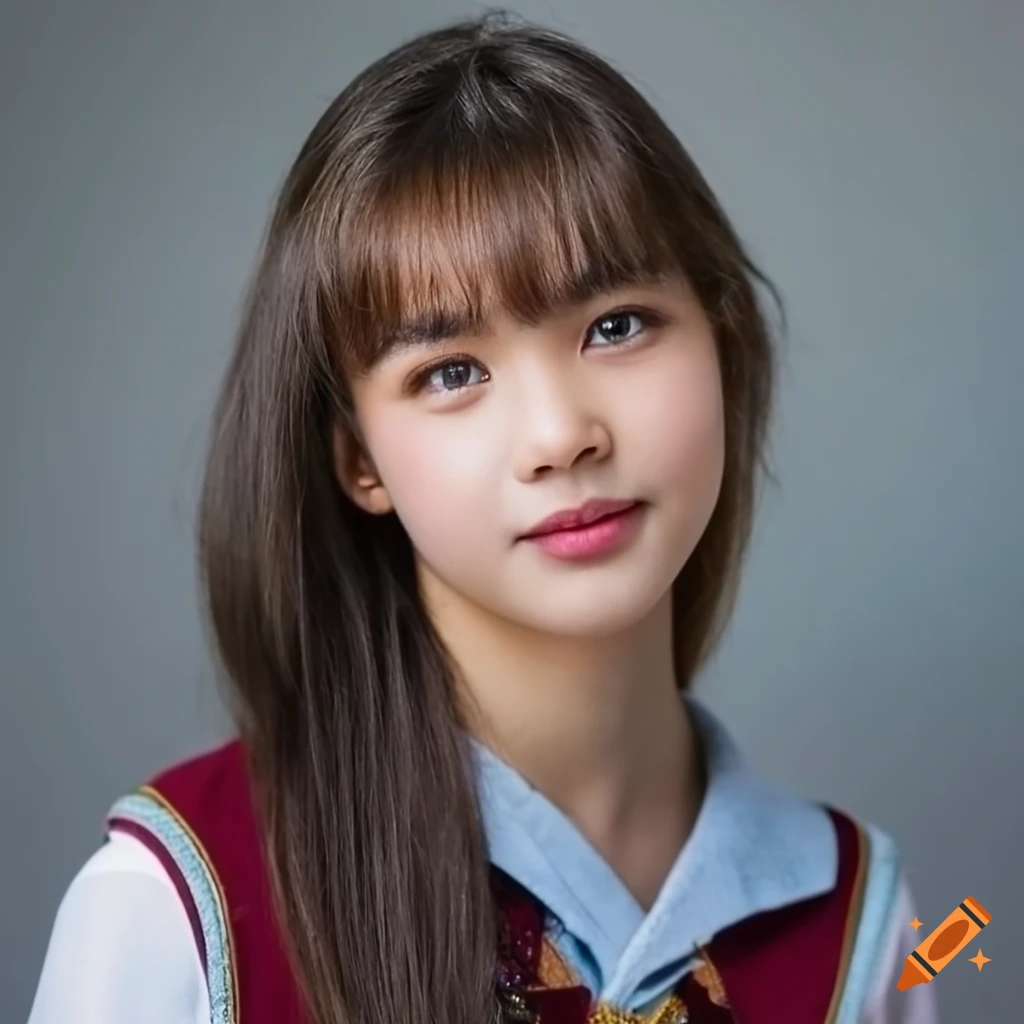 High resolution portrait of a determined and kawaii 17-year-old actress ...