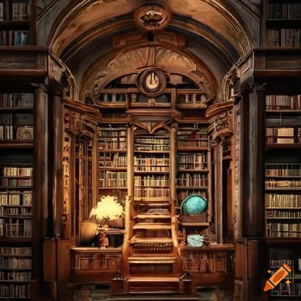 A huge library dark academia with a lot of bookshelves that give off a ...