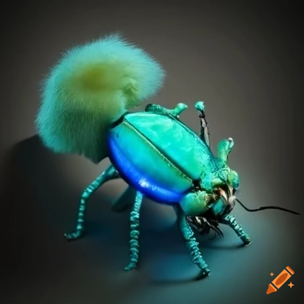 Image of a glowing turquoise insect with fur on Craiyon
