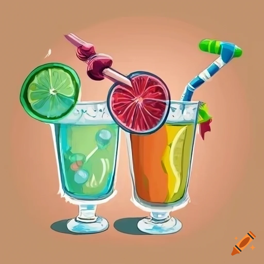 Cartoon artwork of a refreshing cocktail on Craiyon