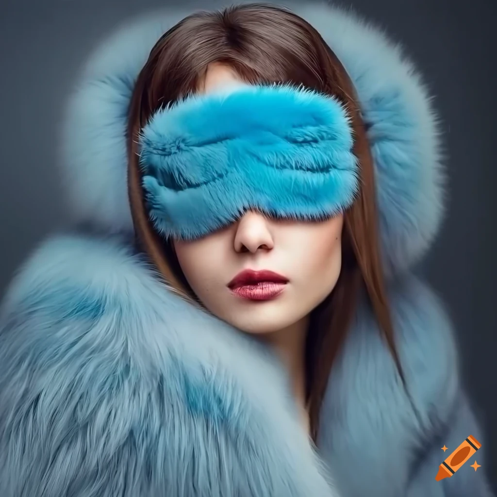 Woman in stylish fur coat and sleep mask on Craiyon
