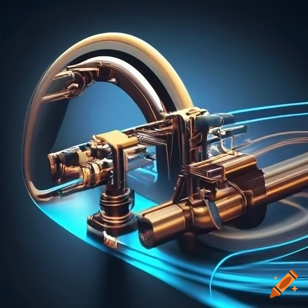 Detailed view of a hydraulic system in motion on Craiyon
