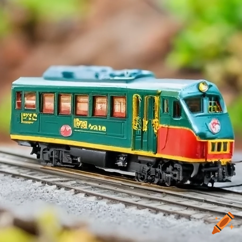 Miniature train station on an autumn leaf on Craiyon