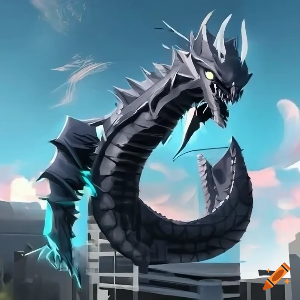 Digital art of a giant grey dragon