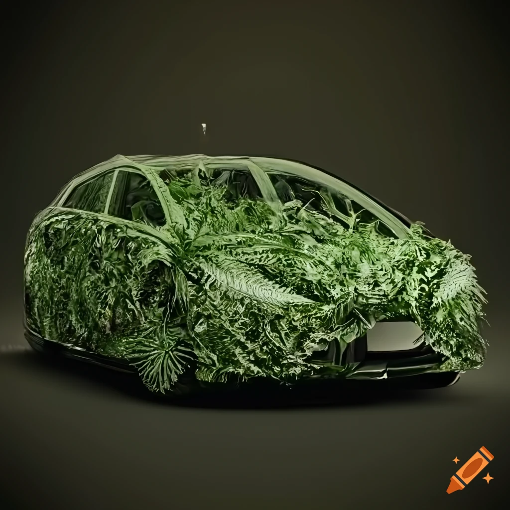 Car painted with realistic cannabis leaves on Craiyon