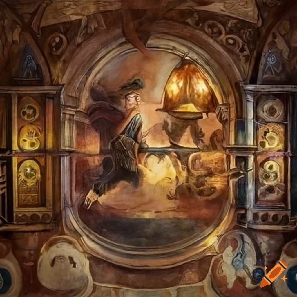 Fresco of a wizard duel on Craiyon