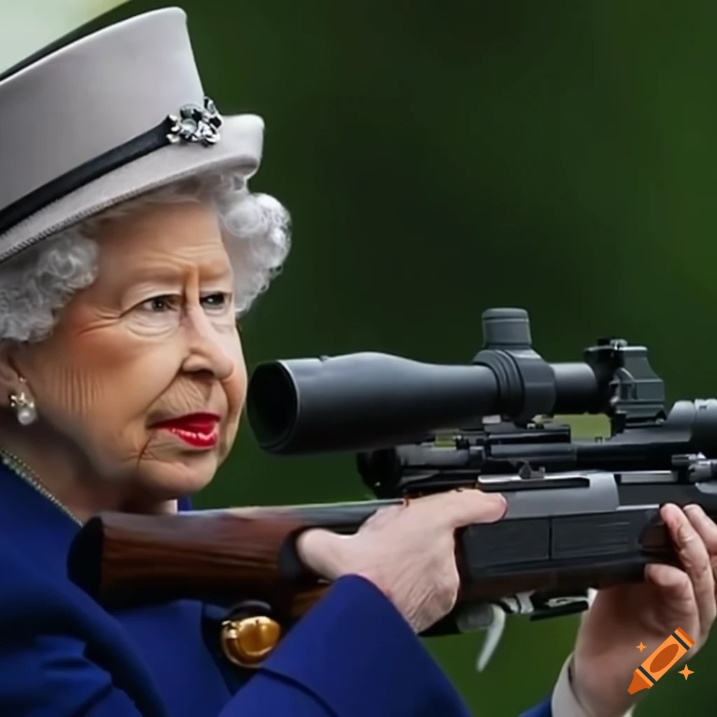 Portrait of queen elizabeth aiming a rifle on Craiyon