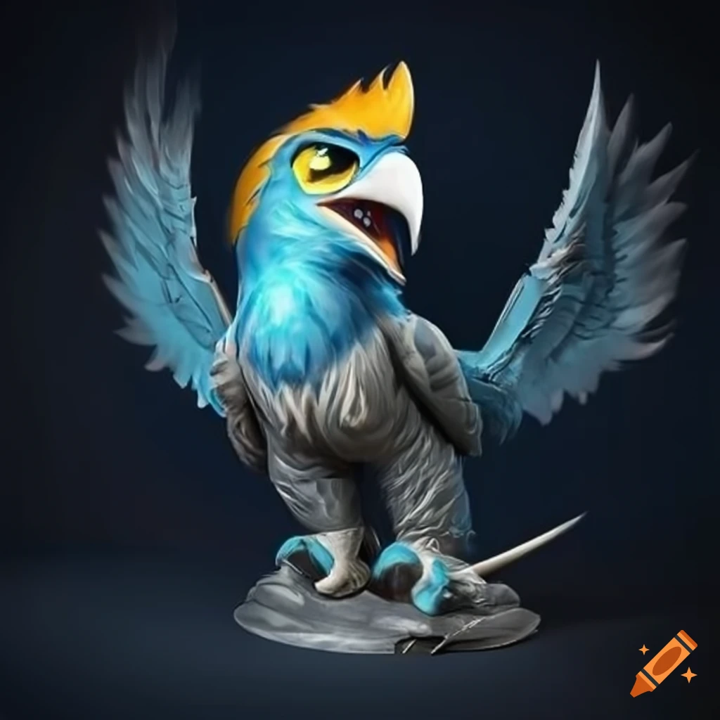 Plushie gryphon holding a metal comb on Craiyon