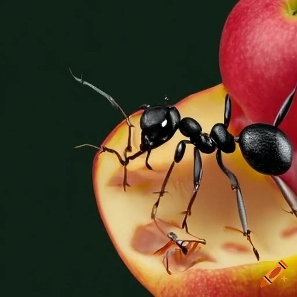 Ants eating apple pieces on Craiyon