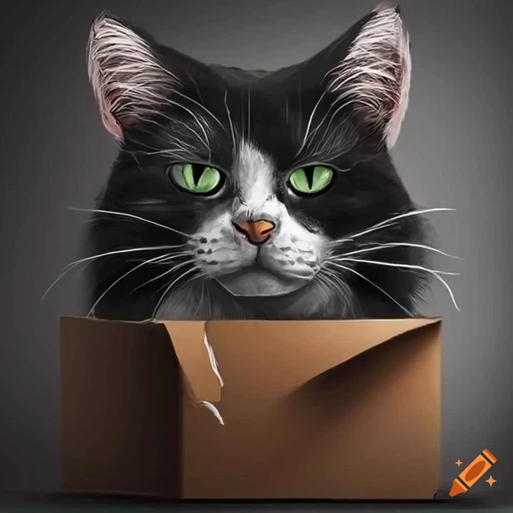 Drawing of a cat destroying a cardboard box on Craiyon