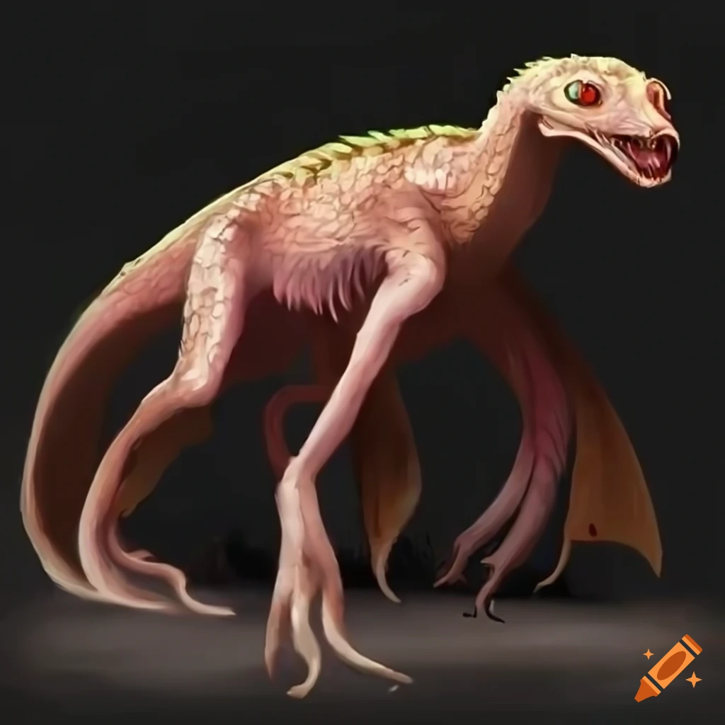 Scaly quadrupedal creature with trusting eyes on Craiyon