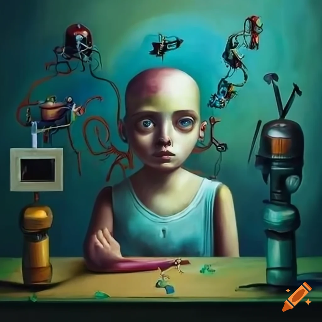 Surrealist Painting Depicting The Dehumanizing Effect Of School On Craiyon